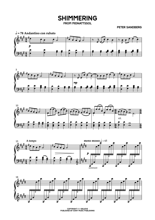 Shimmering [Piano Sheet Music Download] – Peter Sandberg